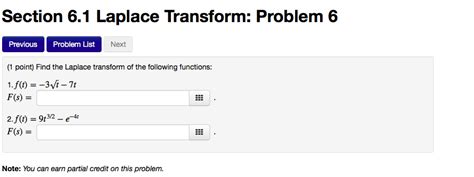 solved section 6 1 laplace transform problem 6 previous