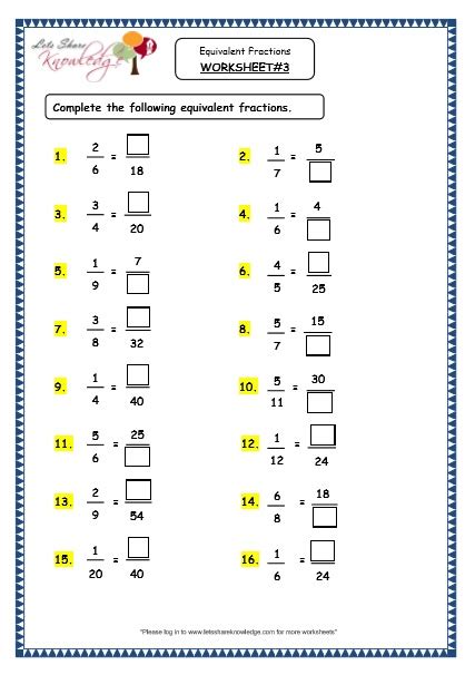 Grade 5 Math Worksheet Fractions Equivalent Fractions K5 Learning