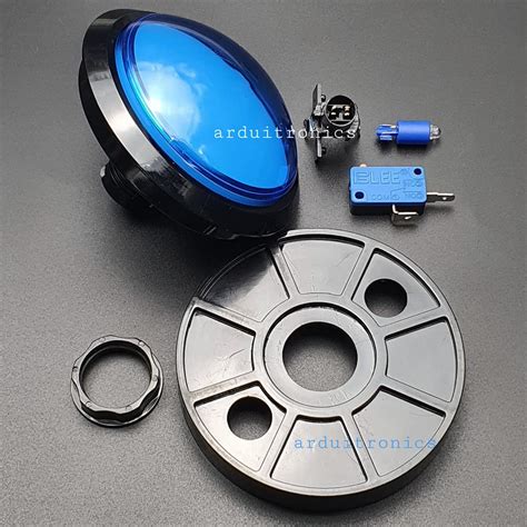 ปุ่มกดตู้เกม สวิตช์กดติดปล่อยดับขนาดใหญ่ 100mm พร้อมไฟ Led สีน้ำเงิน Arduino Raspberry Pi