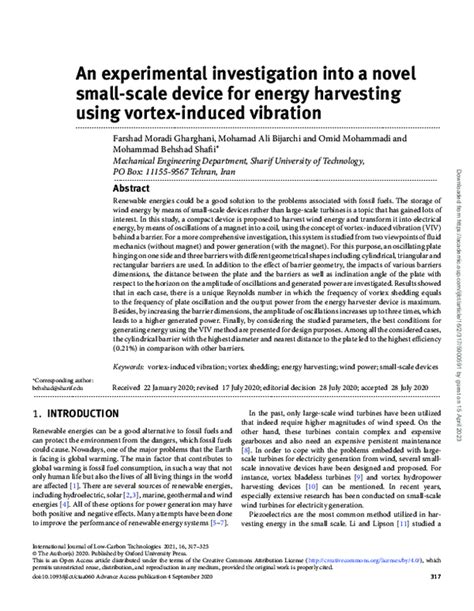 Pdf An Experimental Investigation Into A Novel Small Scale Device For Energy Harvesting Using
