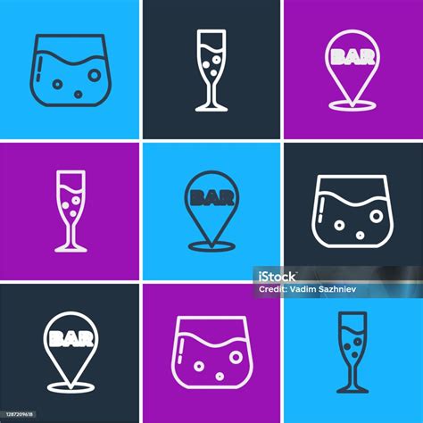 세트 라인 위스키 알코올 바 위치 및 샴페인 아이콘의 유리 벡터 0명에 대한 스톡 벡터 아트 및 기타 이미지 0명 고풍스런