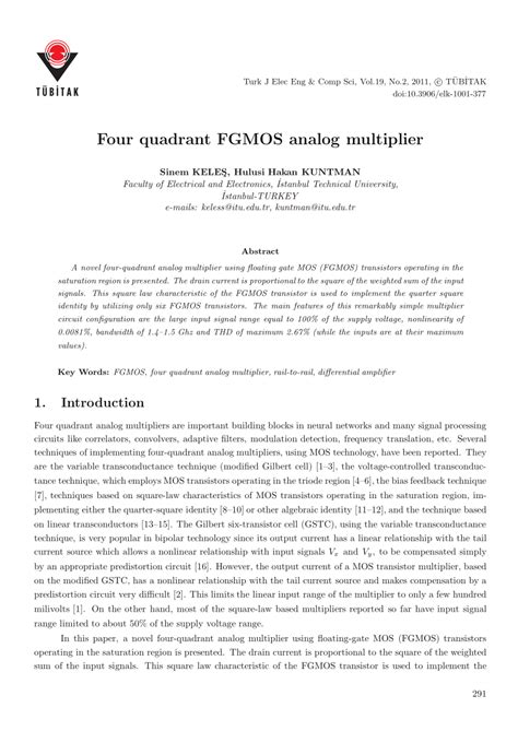 Pdf Four Quadrant Fgmos Analog Multiplier