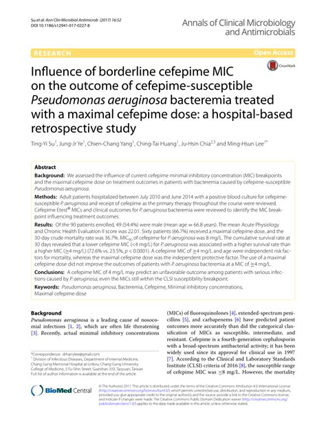 Pdf Influence Of Borderline Cefepime Mic On The Outcome Of Cefepime Susceptible Pseudomonas