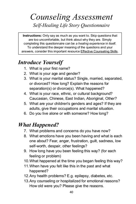 Counselling Questionnaire Examples Format Pdf