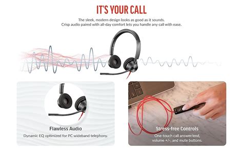 Poly Blackwire 3320 Wired Headset Plantronics Flexible Microphone