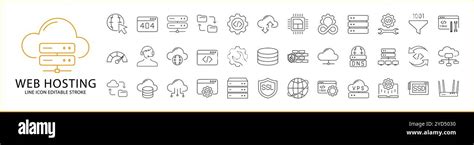 Web Hosting Icon Set In Line Style Containing Server Database Network Cyberspace Storage