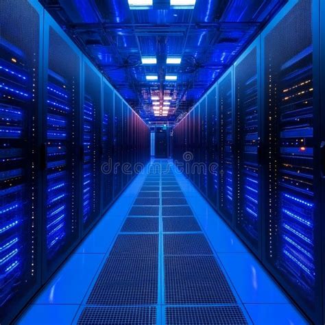 Server Room Network Hub Illuminated Cabinets Data Center Storage Technology Big Data