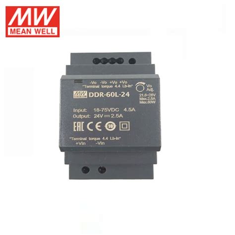 MEAN WELL DDR-60L-24 60W DIN Rail DC-DC Converter Input 18-75V DC To 24V DC 2.5A 60W Meanwell ...