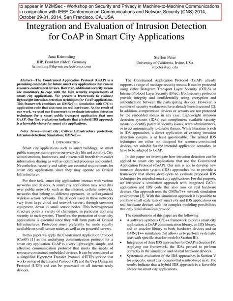 Pdf Integration And Evaluation Of Intrusion Detection For Coap In