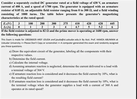 Solved Texts Consider A Separately Excited Dc Generator Rated At A Field Voltage Of 430 V An
