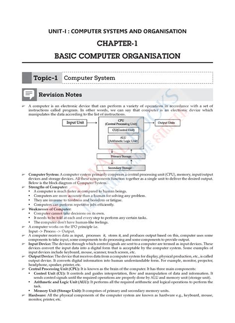 revision notes computer science unit i computer systems and