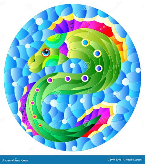 Une Illustration Dans Le Style Dun Vitrail Avec Un Scalaire De Poisson Arc En Ciel Lumineux Sur