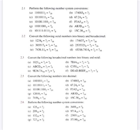 Solved 2 1 Perform The Following Number System Conversions Chegg Com