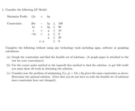solved 1 consider the following lp model complete the