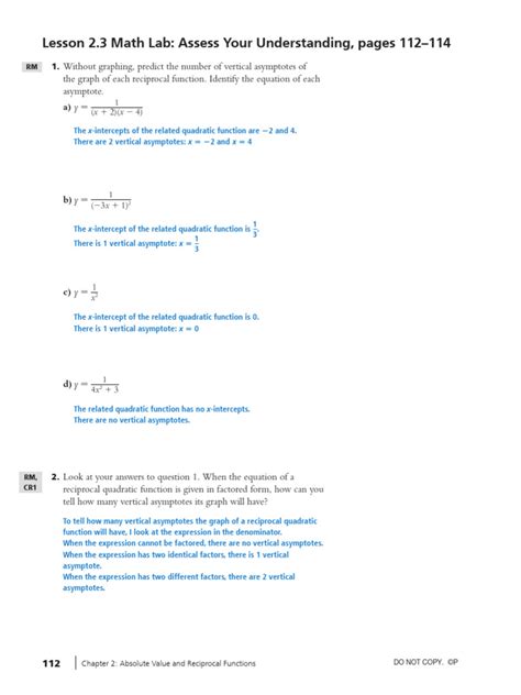 Pre Calculus 12 Workbook Solutions Pdf Asymptote Functions And
