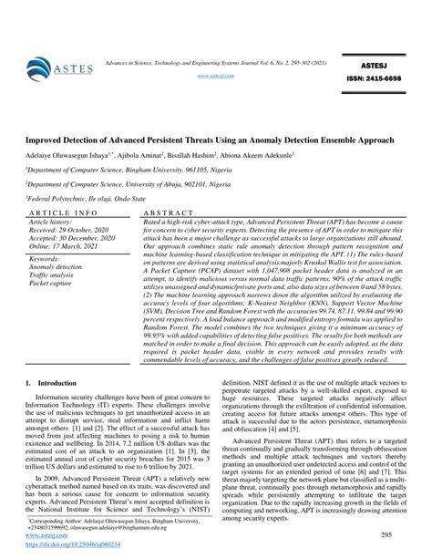 pdf improved detection of advanced persistent threats using an