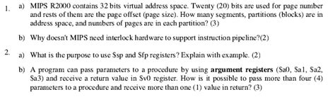 Solved 1 A Mips R2000 Contains 32 Bits Virtual Address