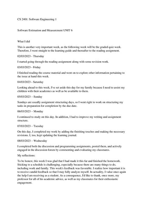 Learning Journal For Unit Posted CS Software Engineering Software Estimation And