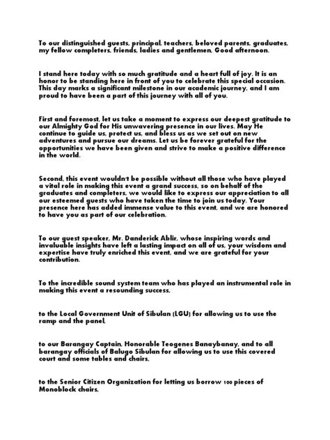 Acknowledgement Speech On Moving Up Pdf