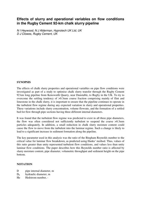 Pdf Effects Of Slurry And Operational Variables On Flow Conditions In The Rugby Cement Km