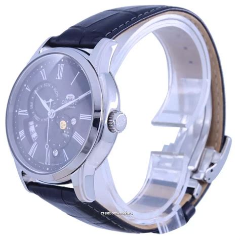 Часы Orient Sun & Moon с черным циферблатом и кожаным ремешком ...