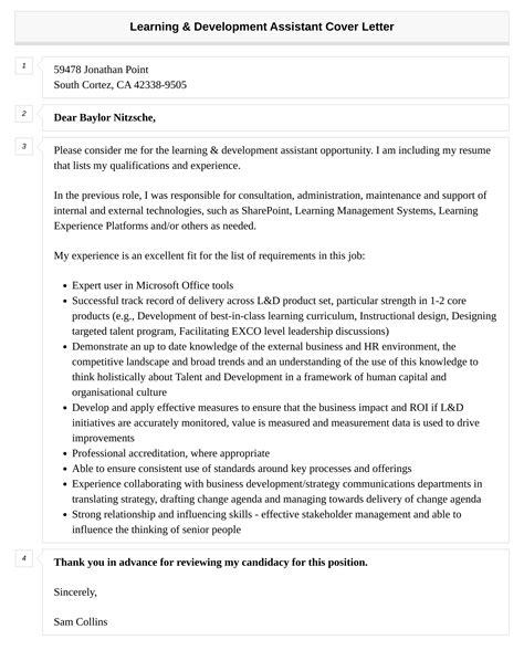 Learning And Development Assistant Cover Letter Velvet Jobs