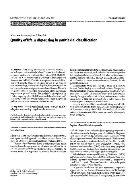 Pdf Quality Of Life A Dimension In Multiaxial Classification