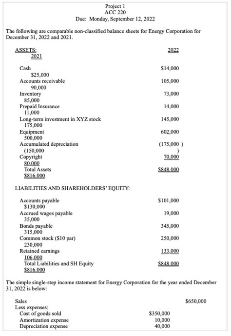 Solved Project Acc 220 Prepare Statement Of Cash Flows