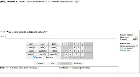 Solved Problem Your LC Circuit Oscillates At Hz Chegg