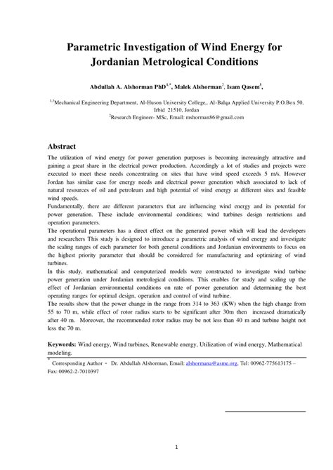 Pdf Parametric Investigation Of Wind Energy For Jordanian