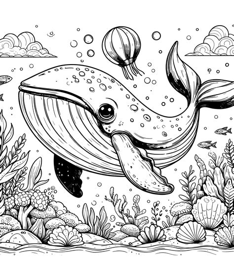 파란 고래 색채 페이지 터 아트 및 일러스트레이션 프리미엄 벡터