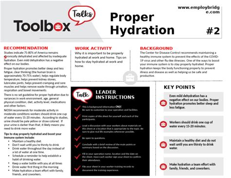 Toolbox Talk 2 Hydration Pdf Dehydration Medical Specialties