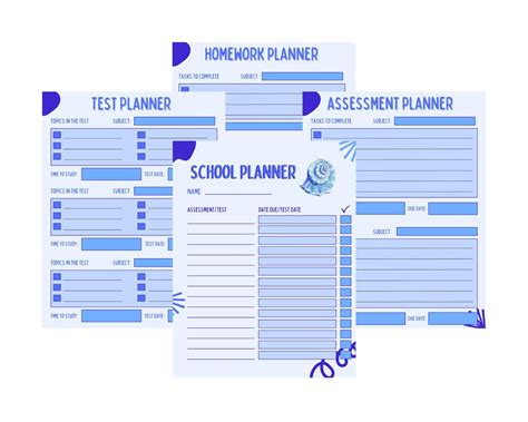 School Assessment Planner Blue Student Planner Digital Planner