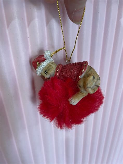Luxe Pom Pom Pussy Cat In His Red Attire Tree Hanging Decoration Christmas On Tambori