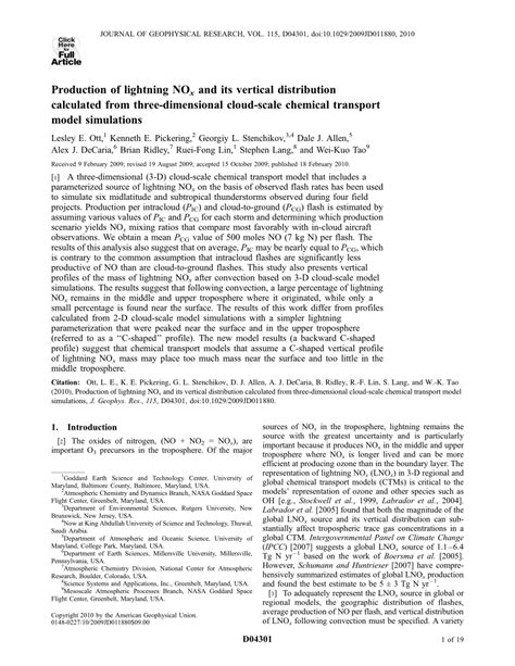 Pdf Production Of Lightning Nox And Its Vertical Distribution Calcuated From Three Dimensional