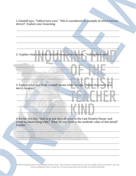 The Hobbit Chapter 3 Close Reading Analysis Worksheet Made By Teachers