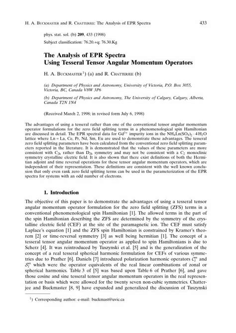 Pdf The Analysis Of Epr Spectra Using Tesseral Tensor Angular