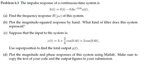 problem 6 3 the impulse response of a continuous time