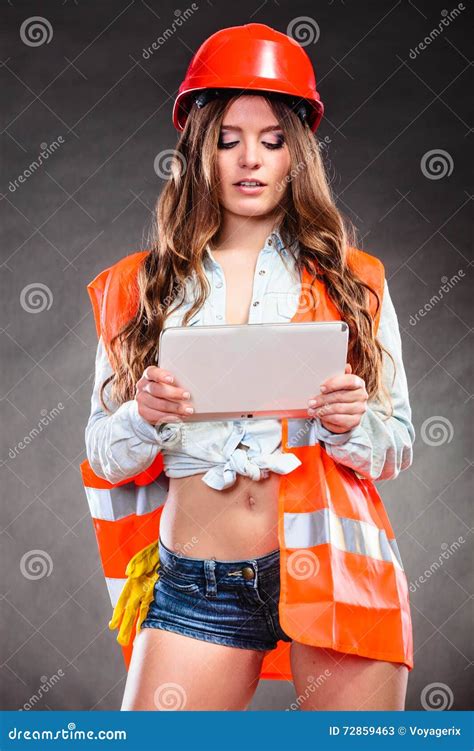 Woman Structural Engineer With Tablet Working Stock Image Image Of Profession Structural