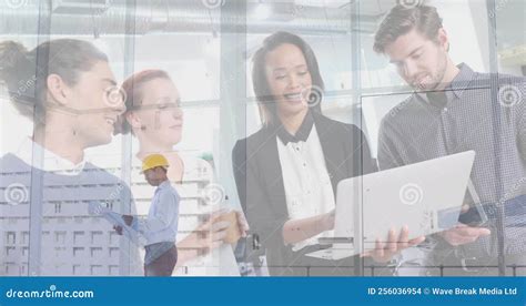 Animation Of Diverse Business People Working At Office Stock Footage