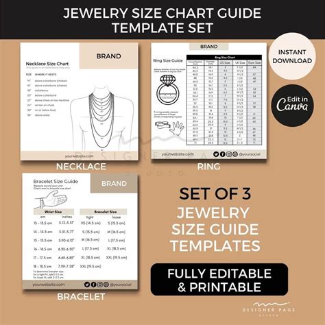 Necklace Size Chart Template Canva Editable Jewelry Size Guide Template Printable Bracelet