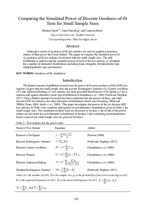 Pdf Comparing The Simulated Power Of Discrete Goodness Of Fit Tests For Small Sample Sizes