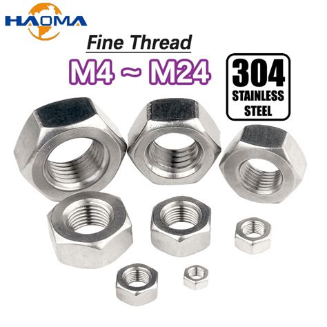 304 Stainless Steel Fine Thread Hex Hexagon Nut M4 M5 M6 M8 M10 M12 M14 M16 M18 M20 M22 M24 Fine