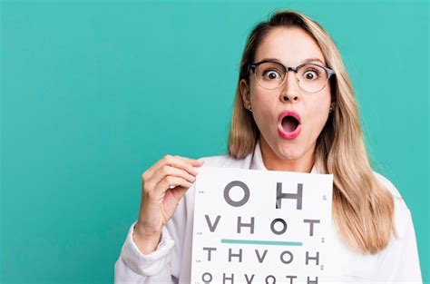 Premium Photo Pretty Blonde Woman With A Optical Vision Test