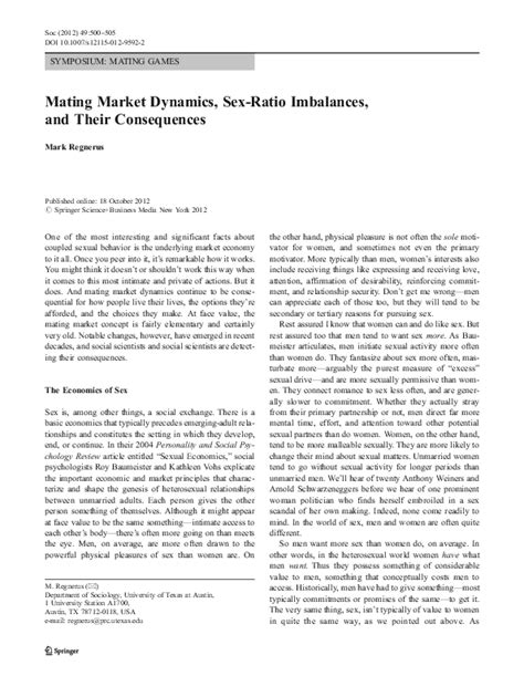 Pdf Mating Market Dynamics Sex Ratio Imbalances And Their Consequences