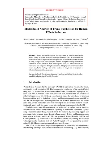 Pdf Model Based Analysis Of Trunk Exoskeleton For Human Efforts Reduction