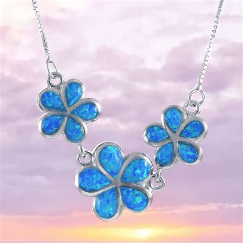 Beautiful Hawaiian 3 Blue Opal Plumeria Necklace Past Present And Future