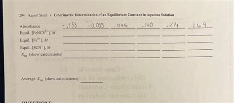 294 Report Sheet Colorimetric Determination Of An