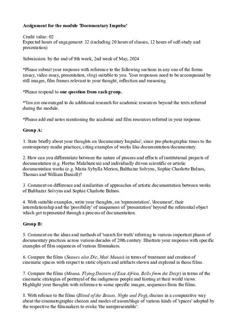 Pdf Assignment For The Module Documentary Impulse