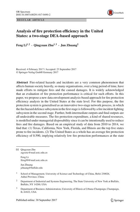 Pdf Analysis Of Fire Protection Efficiency In The United States A Two Stage Dea Based Approach